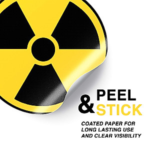 Radiation Hazard Warning Label, 3" Round, Pack of 6 Decals, Coated Paper, Yellow/Black Universal Radiation Symbol Stickers, Self-Adhesive Radioactive Sign