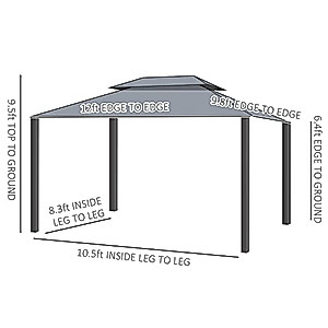 Outsunny 10' x 12' Hardtop Gazebo Canopy with Galvanized Steel Double Roof, Aluminum Frame, Permanent Pavilion Outdoor Gazebo with Netting and Curtains for Patio, Garden, Backyard, Deck, Lawn, Gray