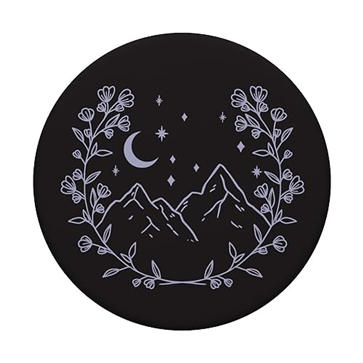 Purple-Lavender - Boho Floral Moon Mountain PopSockets Standard PopGrip