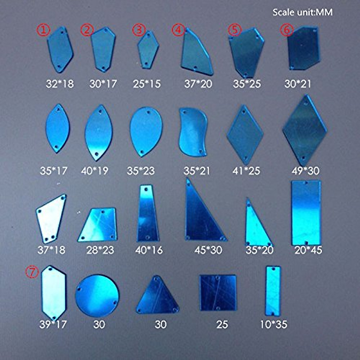 Sew On Acrylic Blue Mirror Diamante Rhinestone Crystal Flat Back Mirror Beads with Hole for DIY Wedding Dress Clothing Bags Shoes Decoration Accessory