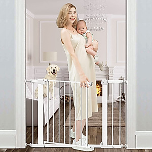 Tokkidas 29.5"-40.6" Auto Close Baby Gate, Extra Wide Child Gate with Door, Easy Walk Thru Dog Gate for Stairs, Doorways, House, Includes 2.75" & 5.5" Extension, Pressure Mounted Kit NO Drilling