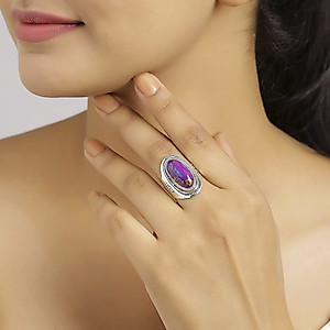 YoTreasure Purple Copper Turquoise Bold Ring .925 Sterling Silver Jewelry