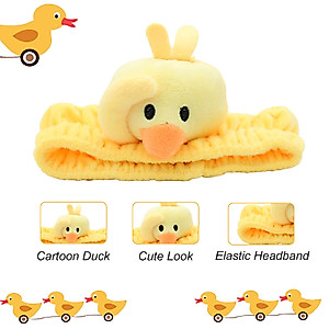 Cualque Funny Duck Headband, Cute Animal Frog Cat Duck Star Flower Dinosaur Spa Face Wash Headband Cute Makeup Headband Face Washing Hair Bands Shower Yoga Head Wraps (Duck)
