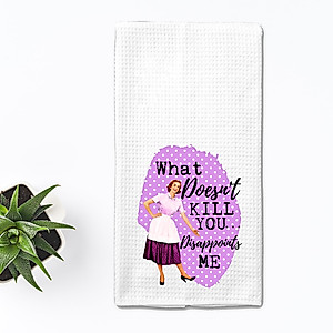 What Doesn't Kill you, Disappoints me Funny Vintage 1950's Housewife Pin-up Girl Waffle Weave Microfiber Towel Kitchen Linen Gift for Her BFF