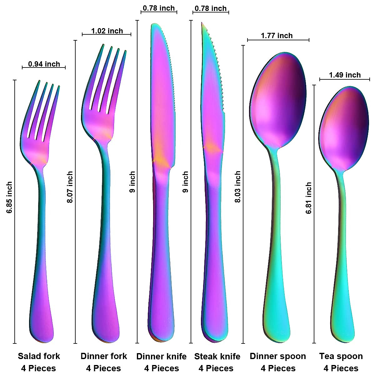 Joincook Matte Silverware Set with Steak Knives,Stainless Steel Flatware Set,24 Pieces Set Cutlery Utensils Set Service for 4,Spoons and Forks Set, Dishwasher Safe