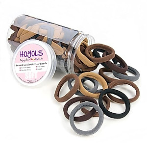 HOYOLS Soft Thick Seamless Cotton Hair Ties, Ponytail Scrunchies Head bands No Damage Crease for Women Girls Kids Ponytail Holder 100 Pieces (Brunette Brown Set)