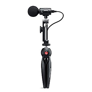 Shure Portable Videography Kit - Professional Recording Rig with MV88+ iPhone Mic, Manfrotto PIXI Tripod, Phone Clamp, Mount, AMV88-Fur Windjammer and SE215 PRO Sound Isolating Earbuds (MV88+SE215-CL)
