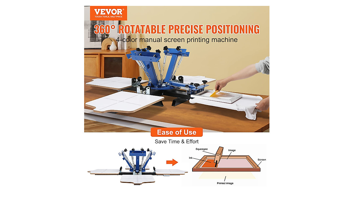 VEVOR 4 Color 4 Station Screen Printing Press | DIY T-Shirts