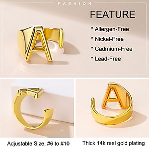Gold Initial A Rings for Women, GoldChic Jewelry Letter Adjustable Ring Womens Statement Rings for Party, Women’s Alphabet Ring Name Jewelry