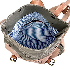 Ruzioon Upcycled Canvas & Cowhide Leather Roll Backpack, Canvas & Cowhide Leather Backpack for Men’s and Women’s, Canvas & Cowhide Leather Travel Backpack, Canvas Weekend backpack