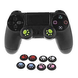 Silicone Thumb Grip Cap Cover Thumbstick Joystick for Sony PS3 PS4 PS2 Xbox One Xbox 360 Xbox One X S PS4 Pro Slim Cat Print (Pink+Green)