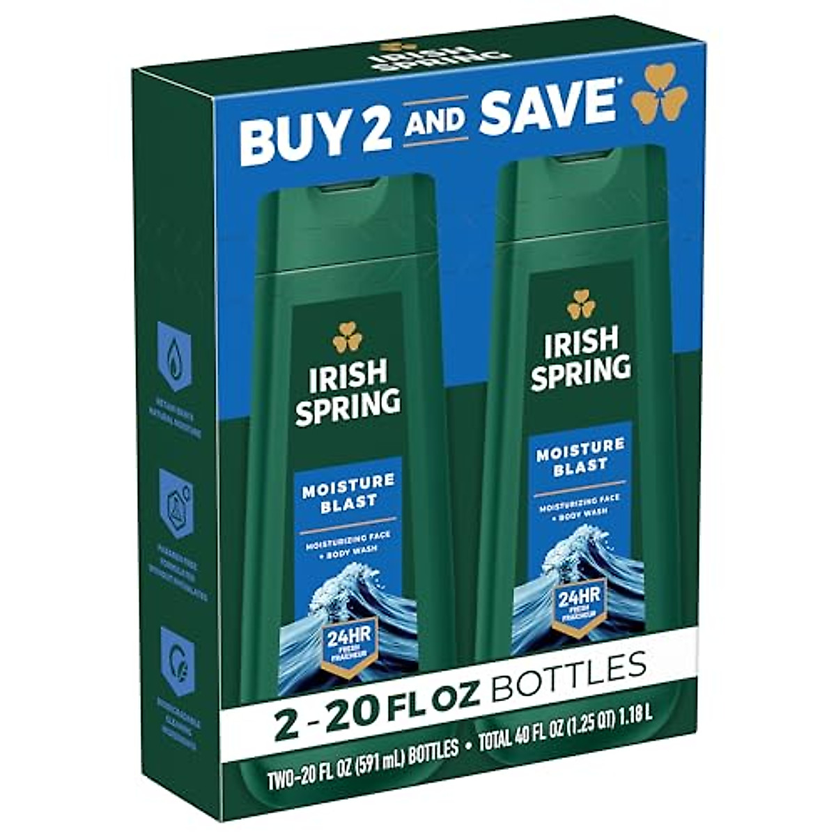 Irish Spring Moisture Blast Body Wash for Men, 20 Fl Oz (Pack of 2)