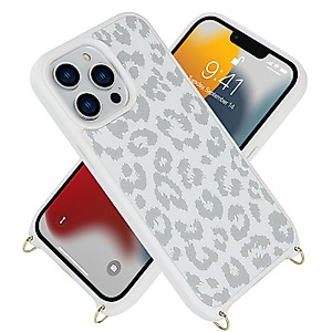 Cavor for iPhone 13 Pro Max Case,Compatible with Magsafe for Women,Crossbody Cases for iPhone 13 Pro Max with Strap Wireless Charging,Leopard Grain Full Body Shockproof Protective Case,White