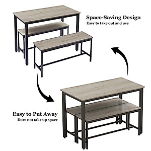 SumKea 3-Piece 4 Bar 2 Dining Benches, 43.3'' Wood Kitchen Table & Chair Set for Breakfast Nook and Small Space, Grey