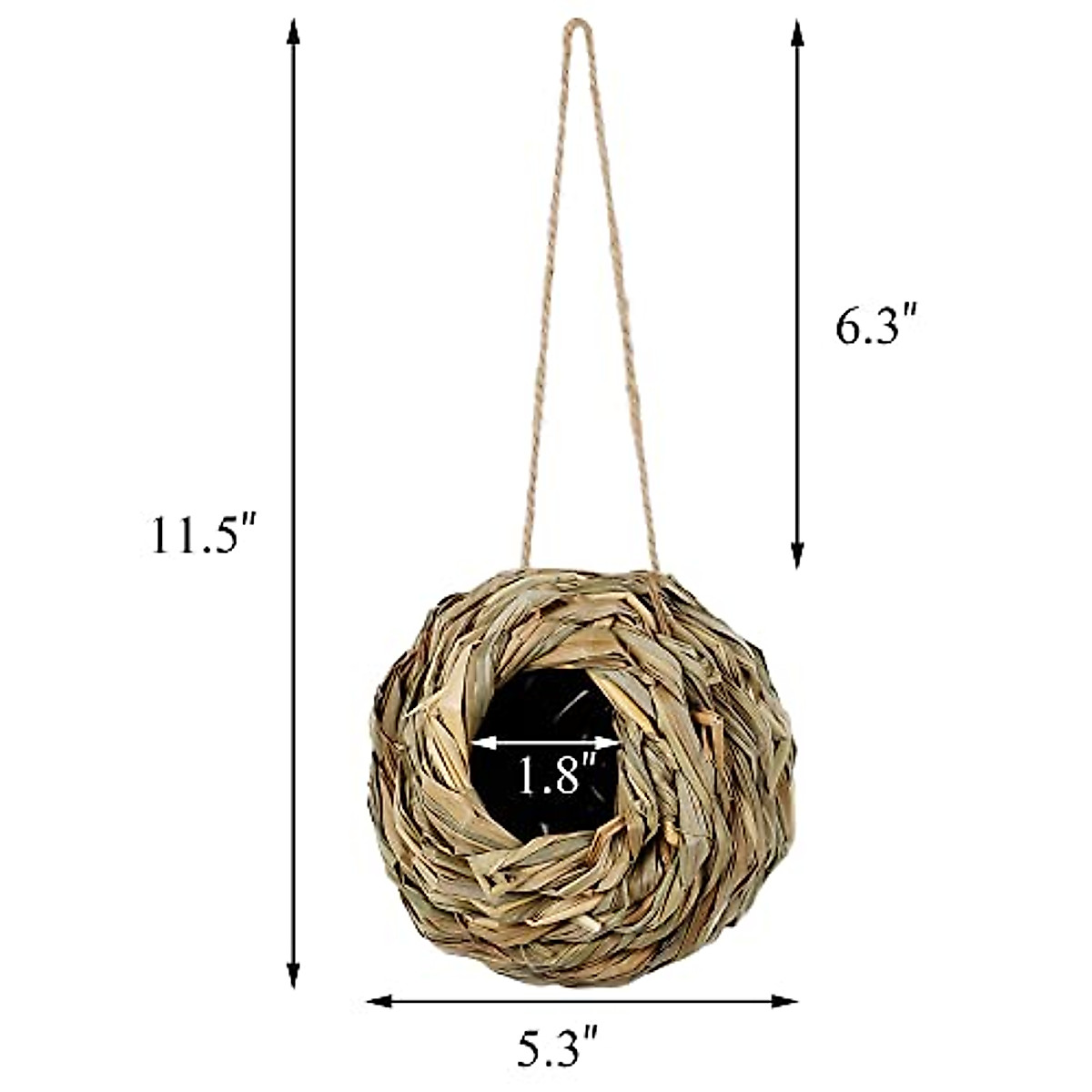 winemana 4 Pack Hanging Hummingbird Nest House for Outside, Ball Shape, Hand Woven, Durable Sturdy, Made of Natural Grass, Perfect for Garden Patio Lawn Office Indoor
