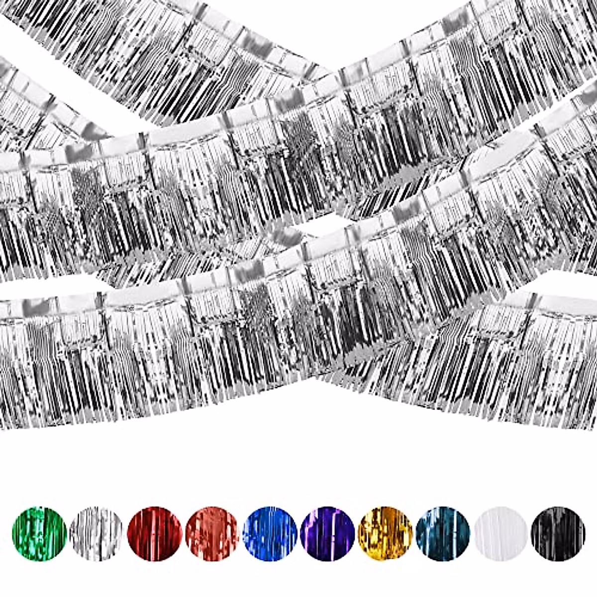 8 Pack Iridescent Metallic Foil Fringe Garland Float Fringe Curtains Shiny Tassel Foil Float Parade Float Decorations for Trailer Car Graduation Homecoming Outdoor Indoor Holiday Party (Silver)