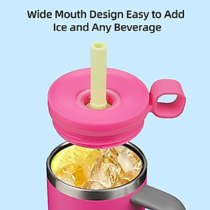 BJPKPK 32oz Stainless Steel Insulated Tumbler with Handle and Straw Travel Coffee Mug Thermal Cups with Lid,Barbie Pink