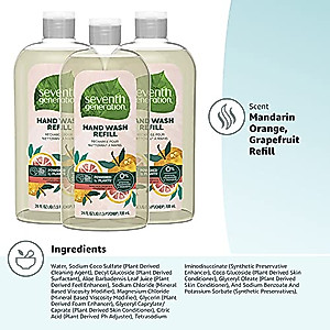 Seventh Generation Hand Soap Refills Mandarin Orange & Grapefruit, Transparent, Mandarin Orange & Grapefruit REFILL, 24 Fl Oz, Pack of 3