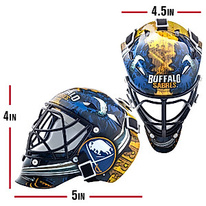 NHL Buffalo Sabres Team Logo Mini Hockey Goalie Mask with Case - Collectible Goalie Mask with Official NHL Logos and Colors