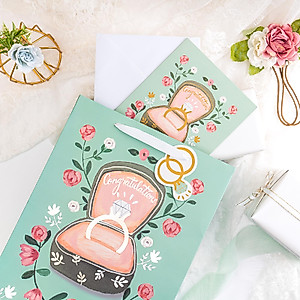 WRAPAHOLIC 13" Large Gift Bags with Card and Tissue Paper - Diamond Ring Design for Weddings, Engagements, Bridal Showers, Gift Wrap