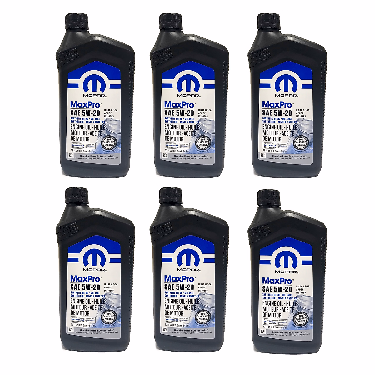 Mopar MaxPro 5W20 SAE Motor Oil for Jeep Dodge Chrysler Ram Case of 6 Quarts