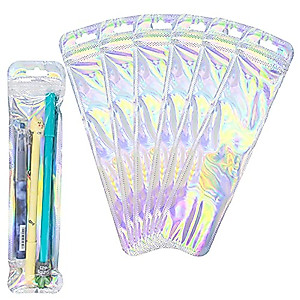 Resealable Foil Ziplock Bags 50 PACK Aluminum Foil Bags Long Jewelery Plastic Bags For Pen Lip Eyelash Jewelry Necklace Long Packaging Holographic Rainbow Color
