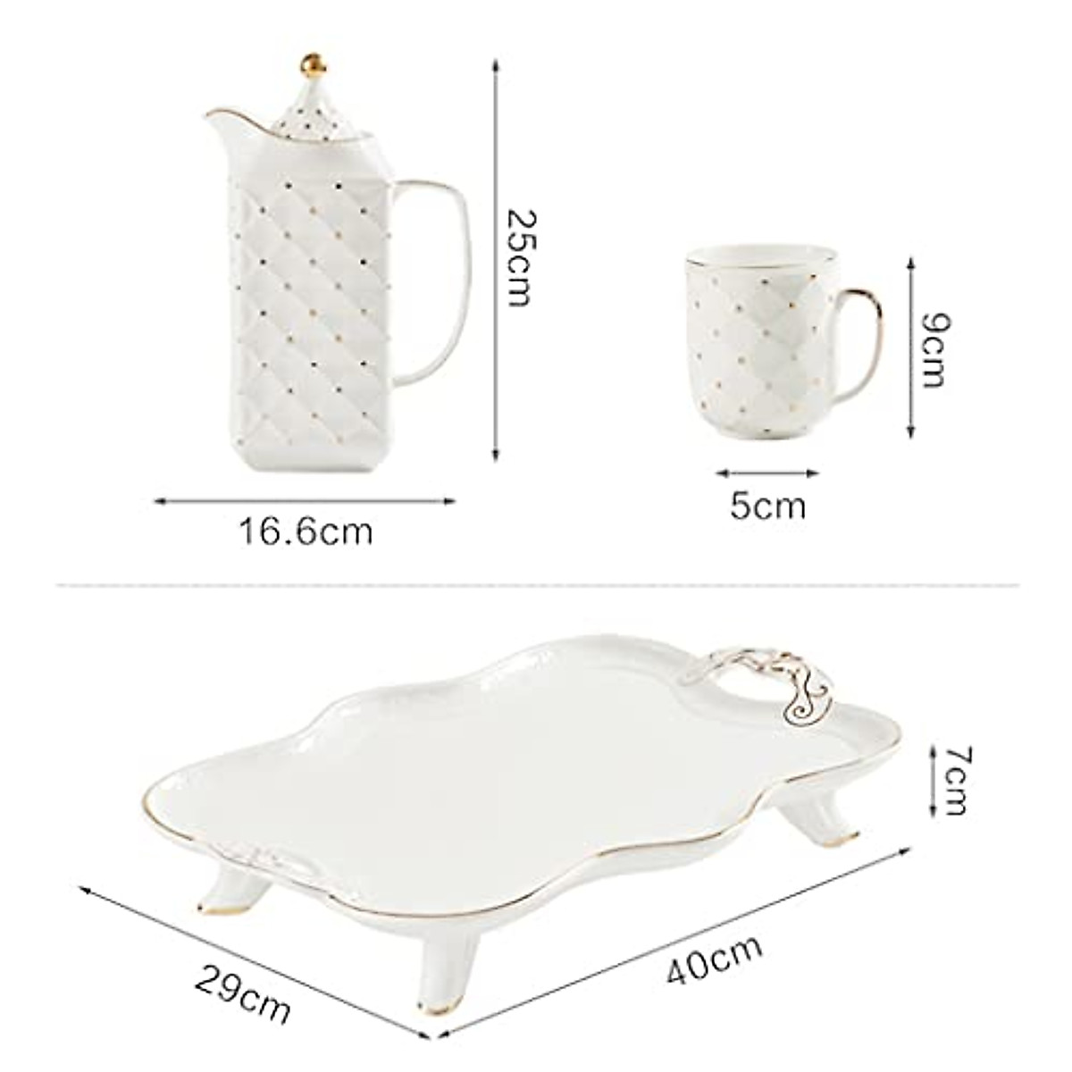 LDCHNH 8 Pieces of White Porcelain Coffee Tea Set with Gold Dots Ceramic Teapot Storage Tray Kitchen Tableware Home Decoration (Color : D, Size