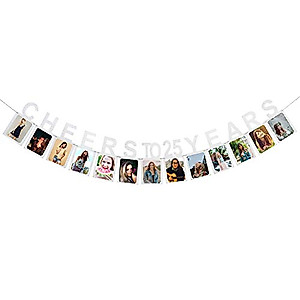 Cheers To 25 Years Photo Banner - Happy 25 Years Old Birthday 25th Anniversary Party Decoration Sign Silver