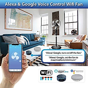 Technical Pro FXA16 WIFI Enabled 16 Inch Standing Fan With Oscillating Feature And Compatible With Amazon Alexa/Google Home Voice Control Smart Home 2.4G ONLY (Black)