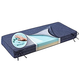 SUNROX Gel Memory Foam Bench Cushion with Ties, Ultra Durable Water Resistant FadeShield Outdoor/Indoor Universal Bench Seat Pads 48 x 16 x 4 inch, Heather Indigo