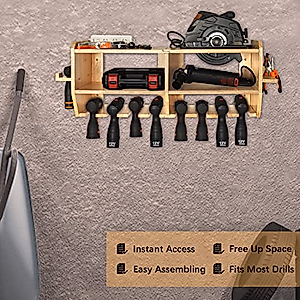 simesove Large Power Tool Organizer,Cordless Drill Holder Storage with 9 Tool Organizer Slots,Wall Mount Screwdriver and Circular Saw Storage,Solid Wooden Drill Charging Station for Garage,Father's Day Gifts