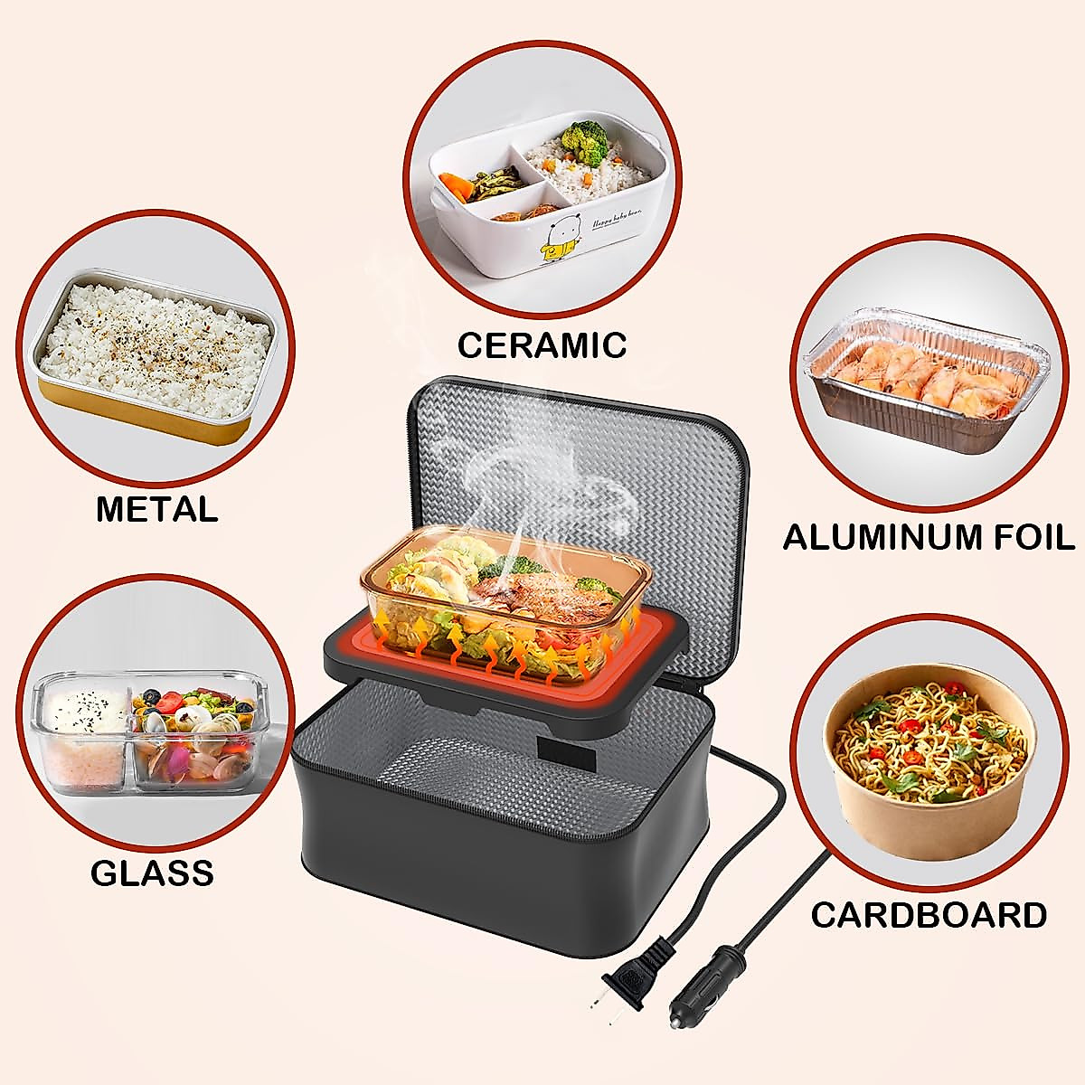 TN TONNY Mini Portable Oven,12V /110V Electric Lunch Box Personal Food Warmer Microwave Heated Lunch Box Portable Lunch Totes for Office/Home/Truck/Outdoor