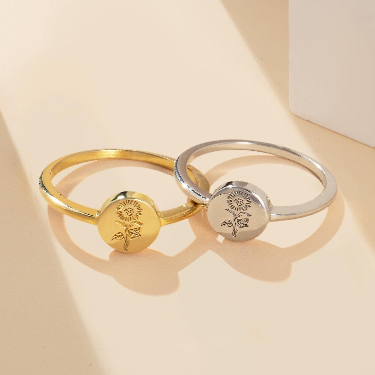 YeGieonr Sunflower Gold Rings for Women Non Tarnish 925 Sterling Silver Rings, Dainty Statement Ring, Waterproof Solid Gold Ring