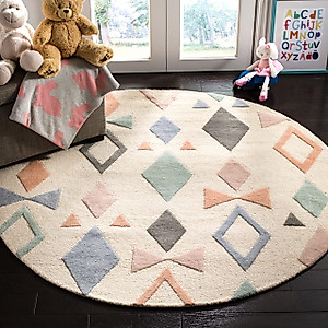 SAFAVIEH Kids Collection Area Rug - 5' x 7', Ivory & Multi, Handmade Geometric Wool, Ideal for High Traffic Areas in Living Room, Bedroom (SFK901A)