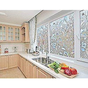 Niviy Excellent Quality 3D Static Cling Window Film Self Adhesive Window Covering Decorative Flower Privacy Film for Window 17.7" x 78.7"