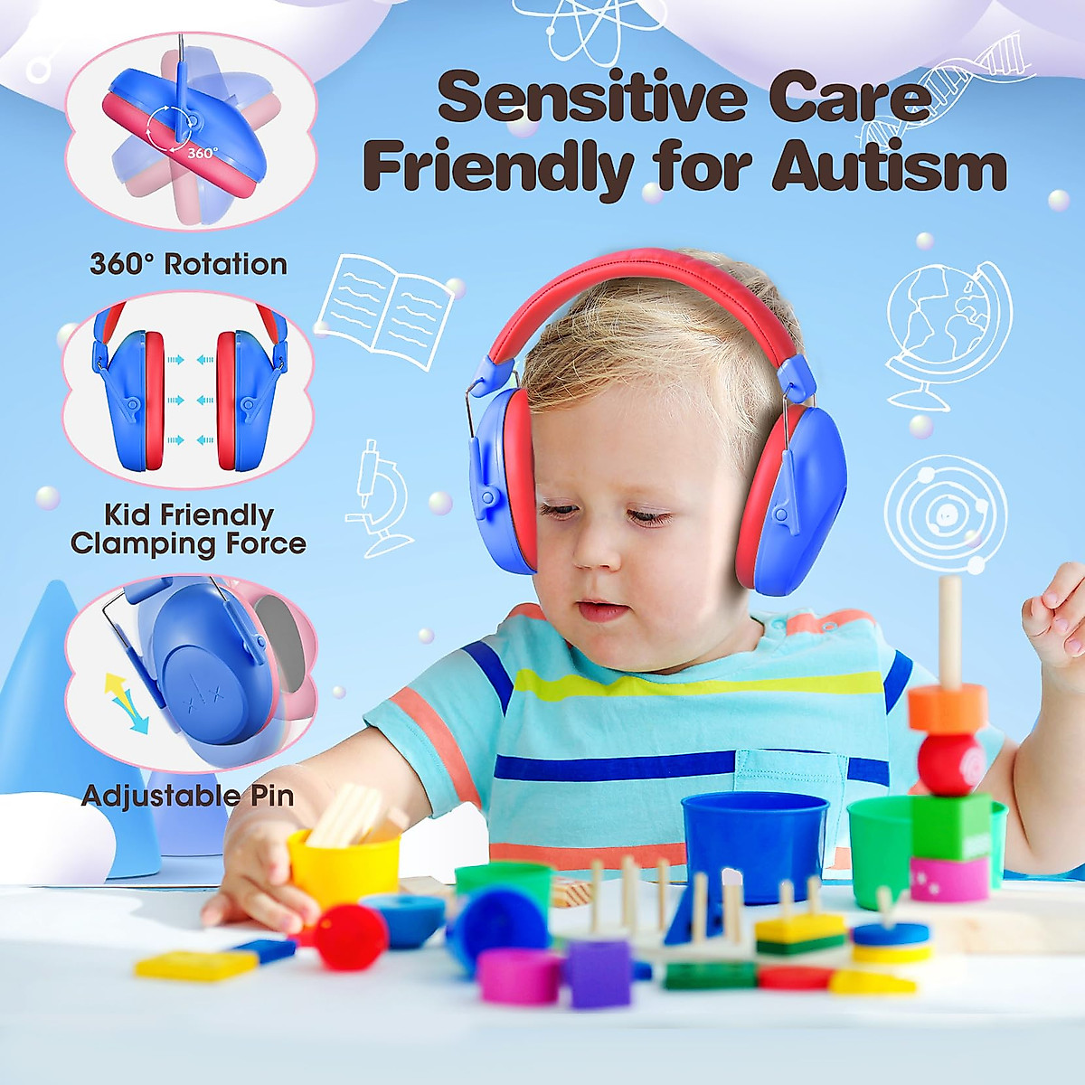 SNR35dB Hearing Protection Ear Muffs for Noise Reduction, Effective Ear Protection, Noise Cancelling Ear Muffs, Ear Protection for Shooting, Mowing, Autism, Sleeping, Safety Earmuffs with Storage Bag