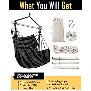 ADVOKAIR Hammock Chair Swing (500 lbs Max) - Hanging Hammock Chair Rope Swing Indoor for Bedroom, Outdoor, Patio, Bedroom, Porch, Deck - Sturdy Steel Bar with Anti-Slip Safety Rings