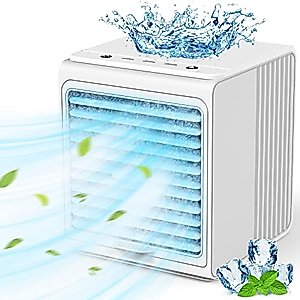 Mini Air Conditioner - Portable Air Conditioners, 3 Speeds USB Powered Mini Air Cooler for Personal Space, 2000mAh Rechargeable Battery for 4H Cooling, Evaporative Air Cooler for Room/Office/Camping