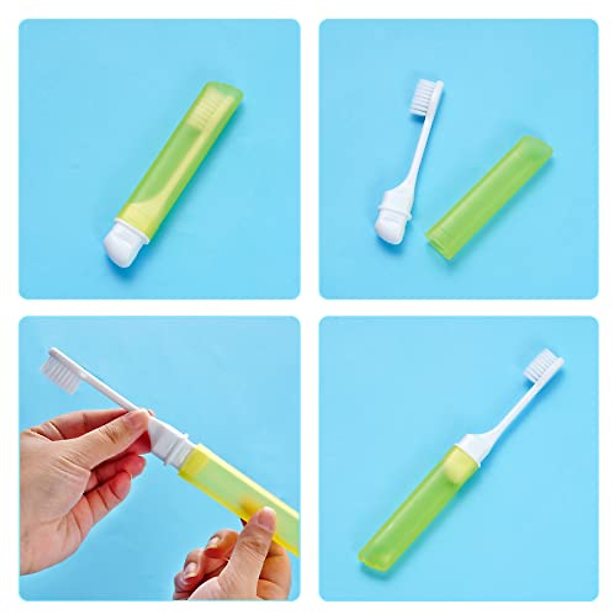 Fengek 10 Pieces Travel Toothbrush Kit, Mini Folding Toothbrushes with Case Portable Camping Toothbrush for Adults Travel, Hiking, Business Trip, 2 Styles 9 Colors