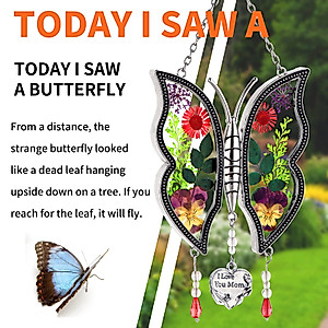 Gift for Mom Butterfly Suncatcher Mom Birthday gift I Love You Mom, Real flower glass handmade Mom Garden window decoration Mom Mother's Day Valentine's Day Birthday