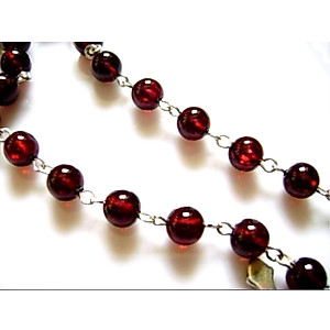 elegantmedical HANDMADE Garnet Gemstone Bead Catholic Sterling 925 Silver 5 DECADE ROSARY Cross Crucifix Necklace Womens/Girls