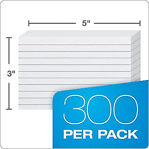 Oxford Ruled Index Cards, 3" x 5", White, 300 Per Pack (40149)