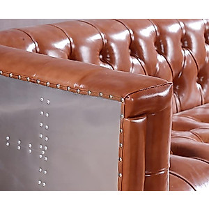 NauticalMart Aluminum Aviator Three Seater Sofa, Real Leather and Aluminum