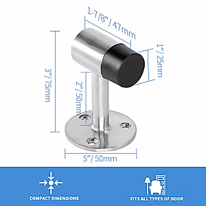 Masendelk Floor Mount Door Stopper, Heavy Duty Door Stop Brushed Nickel Doorstop with Rubber Bumper & Stainless Steel Screws, 3 Inch Height