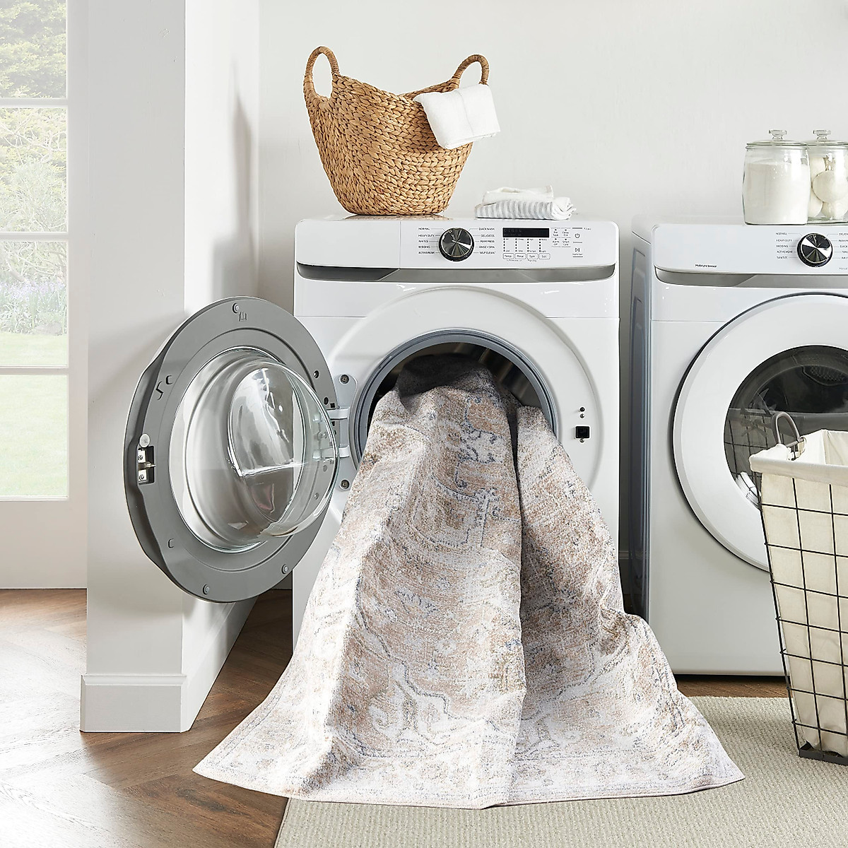 Nourison Astra Machine Washable Traditional Beige 2'2" x 4' Area -Rug, Easy -Cleaning, Non Shedding, Bed Room, Living Room, Dining Room, Kitchen (2x4)