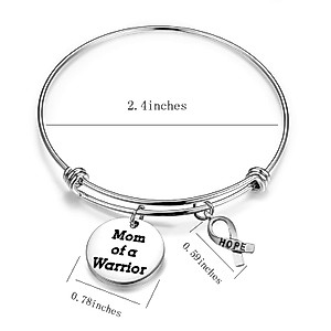 KUIYAI Mom of a Warrior Bracelet Inspirational Cancer Awareness Motivation Gifts (Silver)