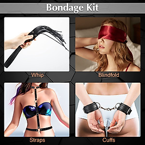 Sex Bondage BDSM Kit Restraints - Couple Sex Toys with Neck to Wrist Behind Back Handcuffs Collar & Blindfold & Whip, Soft Leather Bondage Gear & Accessories, Adult Sex Straps SM Slave Gameplay Tools