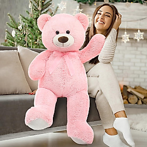 MorisMos Giant Teddy Bear Stuffed Animal 3 ft, 36'' Large Pink Teddy Bear,Big Teddy Bear for Baby Shower Decor,Soft Stuffed Bear Plush Gift for Kid Birthday Christmas Girlfriend Valentine's Day,Pink