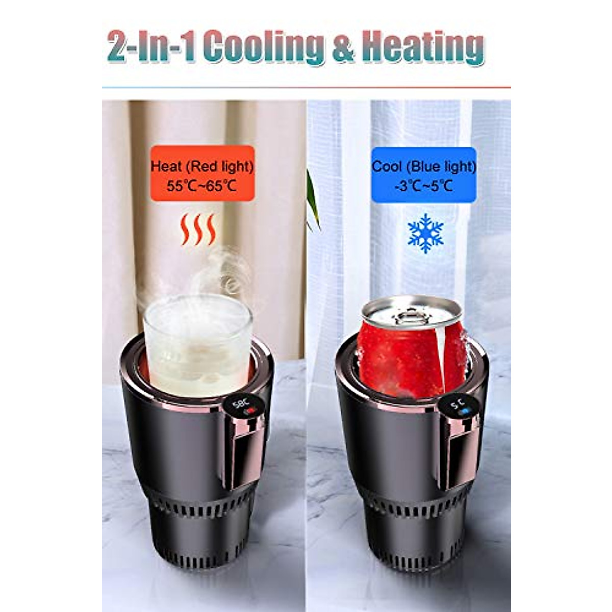 Home & Car Cup Cooler Warmer Quick Electric Cooling Cup -3℃~58℃ Heat and Cold Insulation Drink Cooler Cup Coffee Warmer for Office/Road Trip