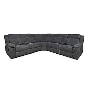 Elountik Modern Sectional Sofa Manual Lift Sofa Reclining Sofa Couch Large Sofa Set (Fabric Gray)